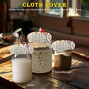 Rooster Floral 5- Pack Cloth Covers for Sourdough Starter Jar, Cloth Jar Covers Reusable Cloth Lid Top Cover Sourdough Proofing Bowl Cover Bread Fermentation Baking Supplies for 3-4 Inch Jar Mouth