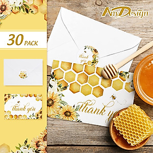 AnyDesign Sunflower Bee Thank You Cards Bulk 30 Pack Thank You Notes with Matching Seal Stickers Envelopes Blank Greeting Note cards for Wedding Baby Shower Bridal Birthday Party Invitation