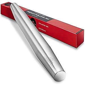 Last Confection 16" Stainless Steel French Rolling Pin - Tapered Design for Pasta, Baking Cookies, Pastries and Pizza Dough
