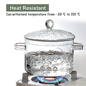 LIDSCURA 1.5L/50 FL OZ Glass Saucepan with Cover, Heat-resistant Glass Stovetop Pot and Pan with Lid, The Best Handmade Glass Cookware Set Cooktop Safe for Pasta Noodle, Soup, Milk