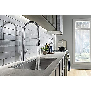 Kohler 22060-CP Graze Tall Commercial, 3 Function Semi-pro Kitchen Sink Faucet with Pull Down Sprayer, Polished Chrome