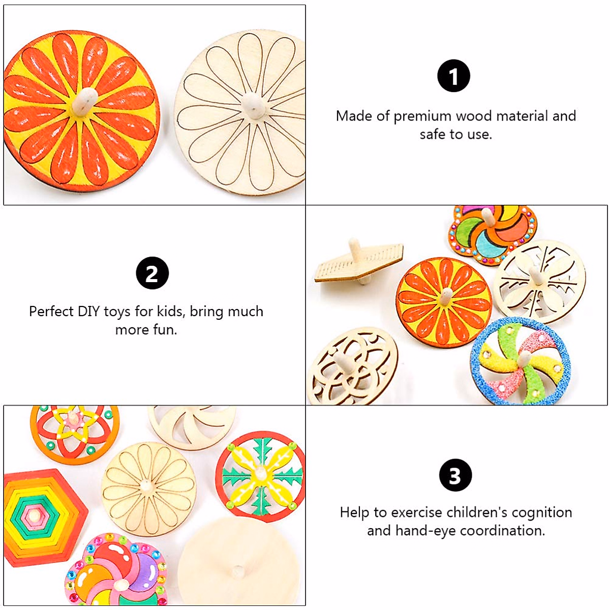 STOBOK Kids Gyroscope DIY Wooden Tops, 20pcs Unfinished Tops DIY Coloring Pattern Wooden Gyroscope Hollow Tops Handicrafts Toy Ready to Decorate Spinners, Wood Craft for Kids Unfinished Wood Gyro