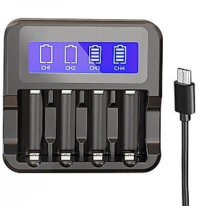 DULEX 4-Pack 3.7V 800mAH 123A Rechargeable Batteries and Charger Replacement 3V CR123A Batteries Compatible with Arlo VMS3130 VMC3030 3200 3330 3430 3530 Security Cameras, Alarm System, Flashlight