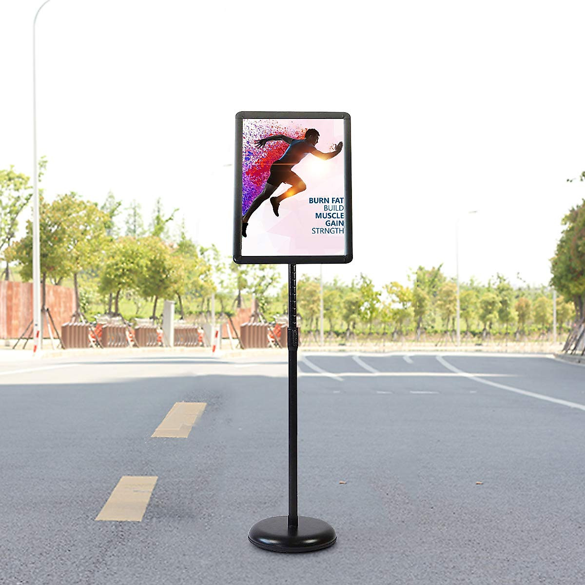 HUAZI Adjustable Sign Holder Standing Floor Sign Stand for 8.5x11 inches,Both Vertical & Horizontal View Displayed,Snap-Open Frame with Safety Corner for School Church Business Show,Black