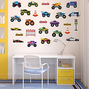 2 Sheet Trucks Wall Decal Transports Peel and Stick Wall Sticker for Boys Children's Room Nursery Bedroom Classroom
