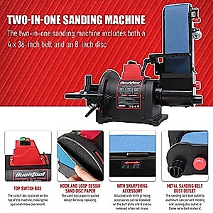 BUCKTOOL Professional Bench Belt Sander for Metal 4 in. x 36 in. Belt and 8 in. Disc Sander with 1HP Direct-drive Motor, BD4802