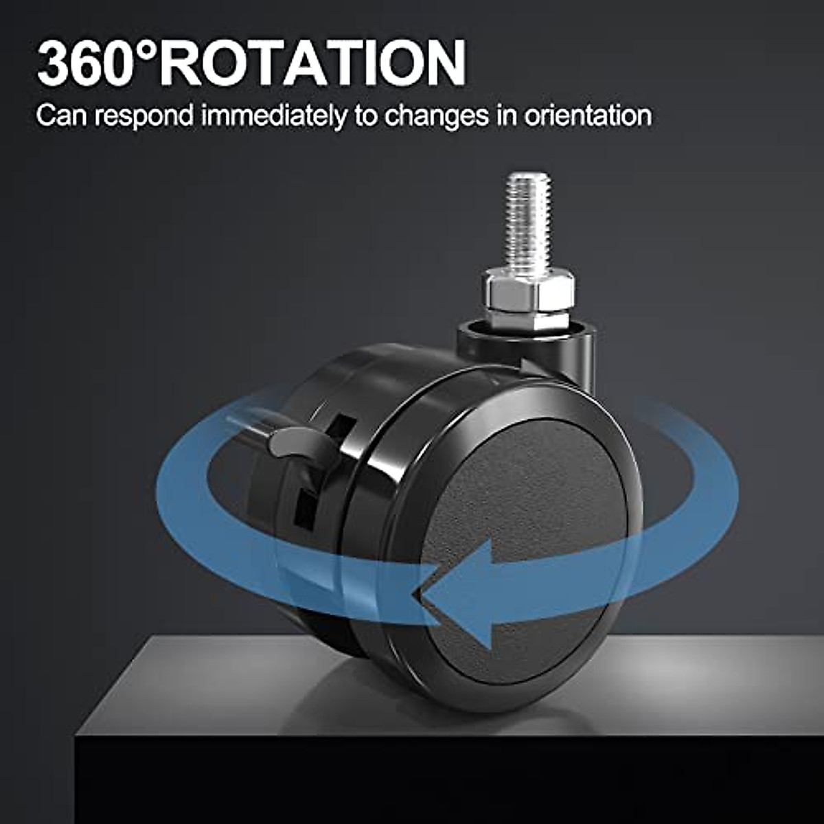 Joy Seeker Stem Caster Wheels Set of 4, 2 Inch Nylon Threaded Swivel Caster with 5/16 Inch Stem, M8 Stem Casters Replacement for Standing Desk, 2 Wheels with Locking Brake, Each Load Capacity 110lbs