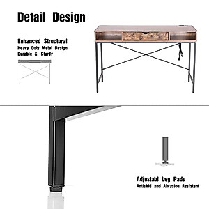 JJS 48' Writing Desk with Power Outlet, Home Office Contemporary Large Computer Desk Laptop Workstation with Drawer USB Ports Charging Station, Rustic Brown