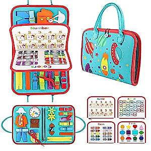 FASTSPOK Busy Board for 1 2 3 4 Year Old, Toddler Travel Toys for Car Plane, Montessori Sensory Toys for Toddlers 1-3, Educational Learning Activities Board for Fine Motor Skills, Gift for Boys Girls