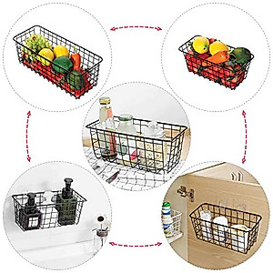 XINFULL 5 Pack Wire Storage Baskets Household Metal Wall-Mounted Containers Organizer Bins for Kitchen Bathroom Freezer Pantry Closet Laundry Room Cabinets Garage Shelf, Medium