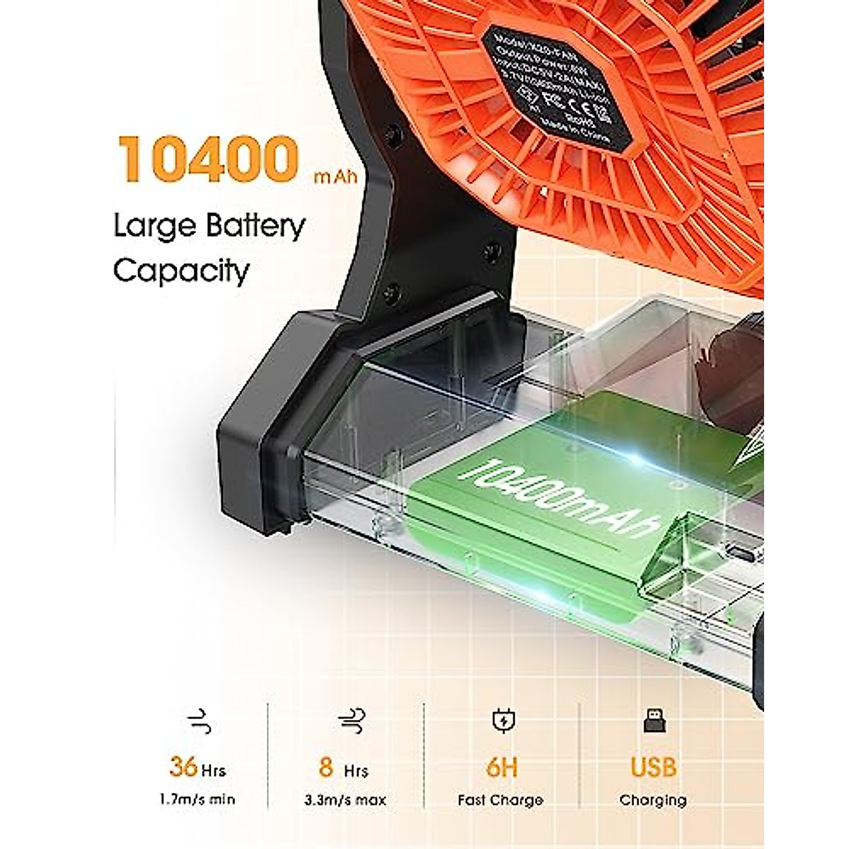 Camping Fan with LED Lantern, 10400 mAh 9 Inch Portable Fan Rechargeable Battery Powered Fan with Stepless Speed and Quiet Battery Operated Tent Fan for Picnic, Barbecue, Fishing, Travel, Home