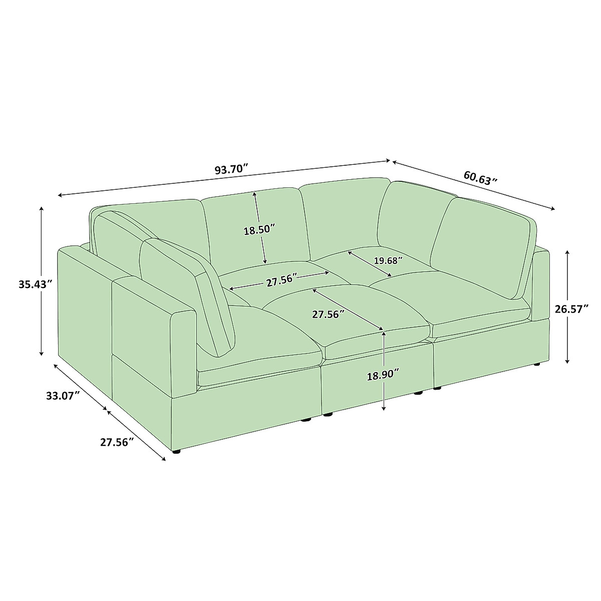 VANOMi Modular Sectional Sofa, Convertible Sleeper Sofa Modular Sectional Sofa Bed with Ottoman, 6-seat Sectional Sofas for Lving Room