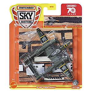 Matchbox Collectible Die-Cast Metal Sky Busters Inspired by Lockheed Martin P-38 Lightning Jet - HLJ25 ~ Green Combat Fighter Jet Airplane ~ Includes Playmat