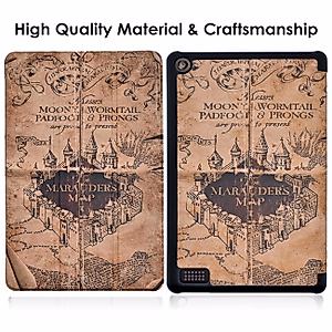Case Fits Kindle Fire 7 Tablet (9th/7th Generation, 2019 Release), PU Leather Folio Protective Case Stand Shell Back Cover with Auto Sleep/Wake, Magic Map Vintage