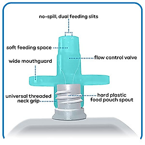 Buon Bambini Soft Sip Baby Food Pouch Toppers, 100% Silicone, Aqua/Blue, 4 Pack, Ideal for Homemade/chunkier Baby Foods