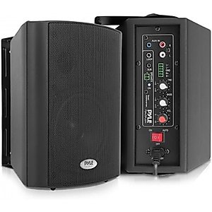 Pyle Wall Mount Home Speaker System - Active Passive Mountable Bookshelf Indoor Studio Garage Patio Stereo Sound Home Theater Speaker, Wireless Bluetooth Speaker Set W/ Aux & RCA - PDWR53BTBK (Black)