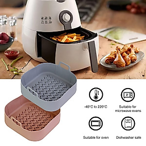 2pcs Air Fryer Silicone Liners Pot Basket 8 Inch Food Safe Non Stick Air Fryer Accessories Reusable Replace Parchment Air Fryer Liner Paper, Fits 3.6 To 6.8QT Air Fryer Square with Heat-proof Gloves