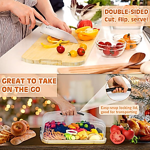 Portable Charcuterie Board with Lid for Travel, Bamboo Charcuterie Cheese Board with Cover Compartments, To Go Charcuterie Box Serving Tray Board Set with Clear Locking Lid for Party Picnic Meat Snack