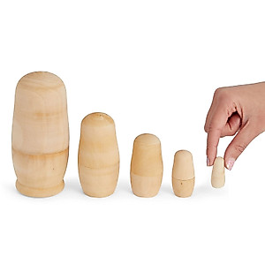 Juvale 5 Piece Set of Unpainted Blank Russian Nesting Dolls for DIY Crafts, Art Projects