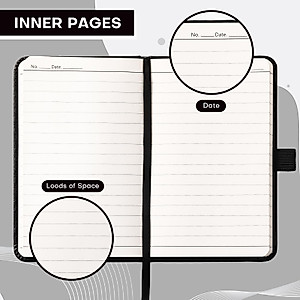 Small Notebook/Journal - Pocket Notebook Mini Notebook Hardcover College Ruled Small Notepad (3 Pack) with Pen Holder + Inner Pocket, Banded, Page Marker Ribbons, 120 Pages, Lined (3.5 x 5.5) - Black