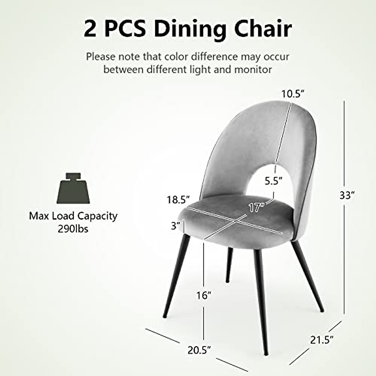 Giantex Velvet Dining Chairs Set of 2 - Modern Mid-Century Vanity Chair with Meat Legs, Comfy Desk Chair for Living Room, Bedroom, Upholstered Dining Room Chairs, Gray