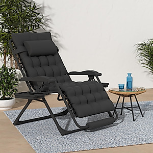 Amopatio Oversized Zero Gravity Chair with Cushion for Indoor & Outdoor, XXL 33In Patio Folding Reclining Lounge Chair with Tray/Footrest/Headrest, Black