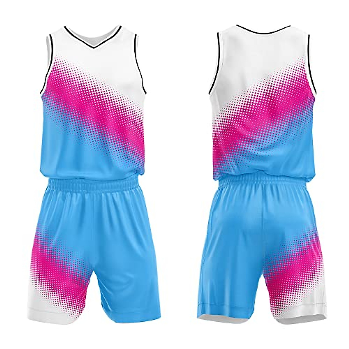 Custom Basketball Jersey uniform Suit for man women Adults Kids Personalized Jersey (White-Hot Pink-Light Blue)