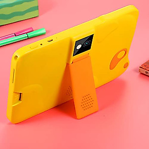 GLOGLOW Kids Tablet, HD Tablet US Plug 100-240V 5MP Front 8MP Rear 4GB 32GB with Bracket for Photograph for Android 10.0 (Yellow)