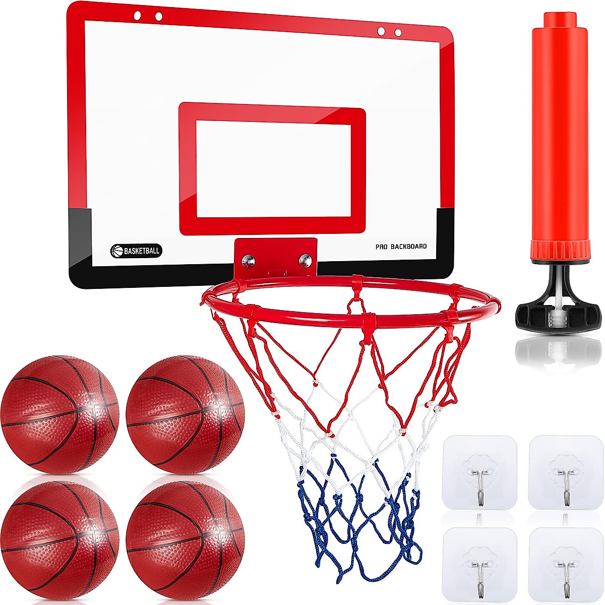 Deekin Indoor Mini Basketball Hoop Set with 4 Balls and Other Basketball Accessories Over The Door Room Basketball Hoop for Adults Christmas Birthday Gifts Door and Wall Room