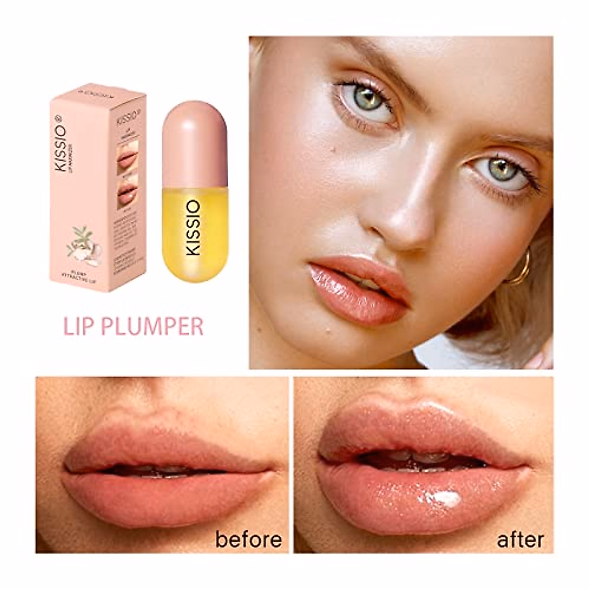 KISSIO Lip Plumper,Natural Lip Plumper, lip plumper for day use,Lip Plumper Gloss Make Lips Fuller and Moisturizing 5.5ml