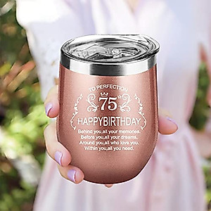 75th Birthday Gifts for Her Women 75th Birthday Decorations for her 75 year old birthday gifts for her 12oz Stainless Steel Insulated Wine Tumbler