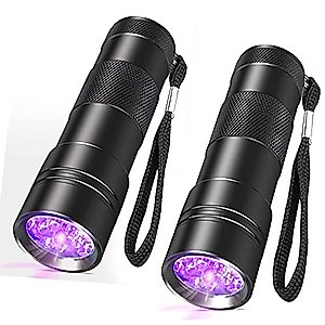 SEVENKA Black Light Flashlight, 2 Pack 12 LED UV Blacklight Flashlight, 395nm Handheld Mini Torch Light, Professional Urine Detector for Dog Pet Urine Stains, Bed Bugs and Scorpions.