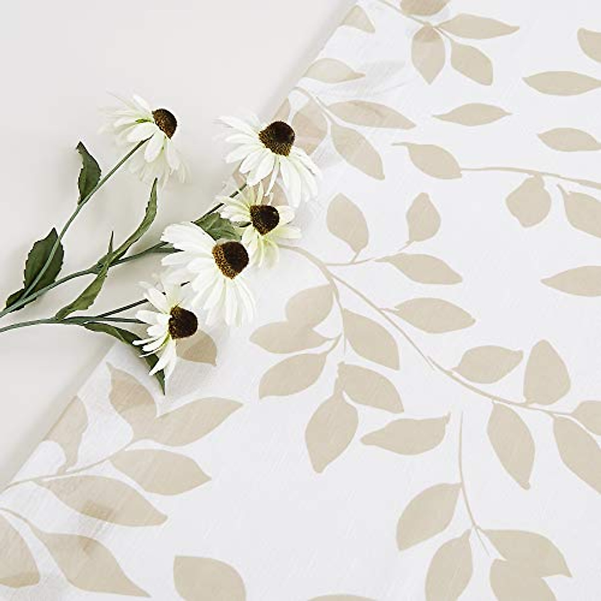 Leaf White Sheer Curtains for Living Room Bedroom 84inches Long Taupe Leaves Print Light Filtering Rustic Window Curtain Panels Botanical Linen Textured Look Drapes for Garden Patio Office 50” w 2pcs