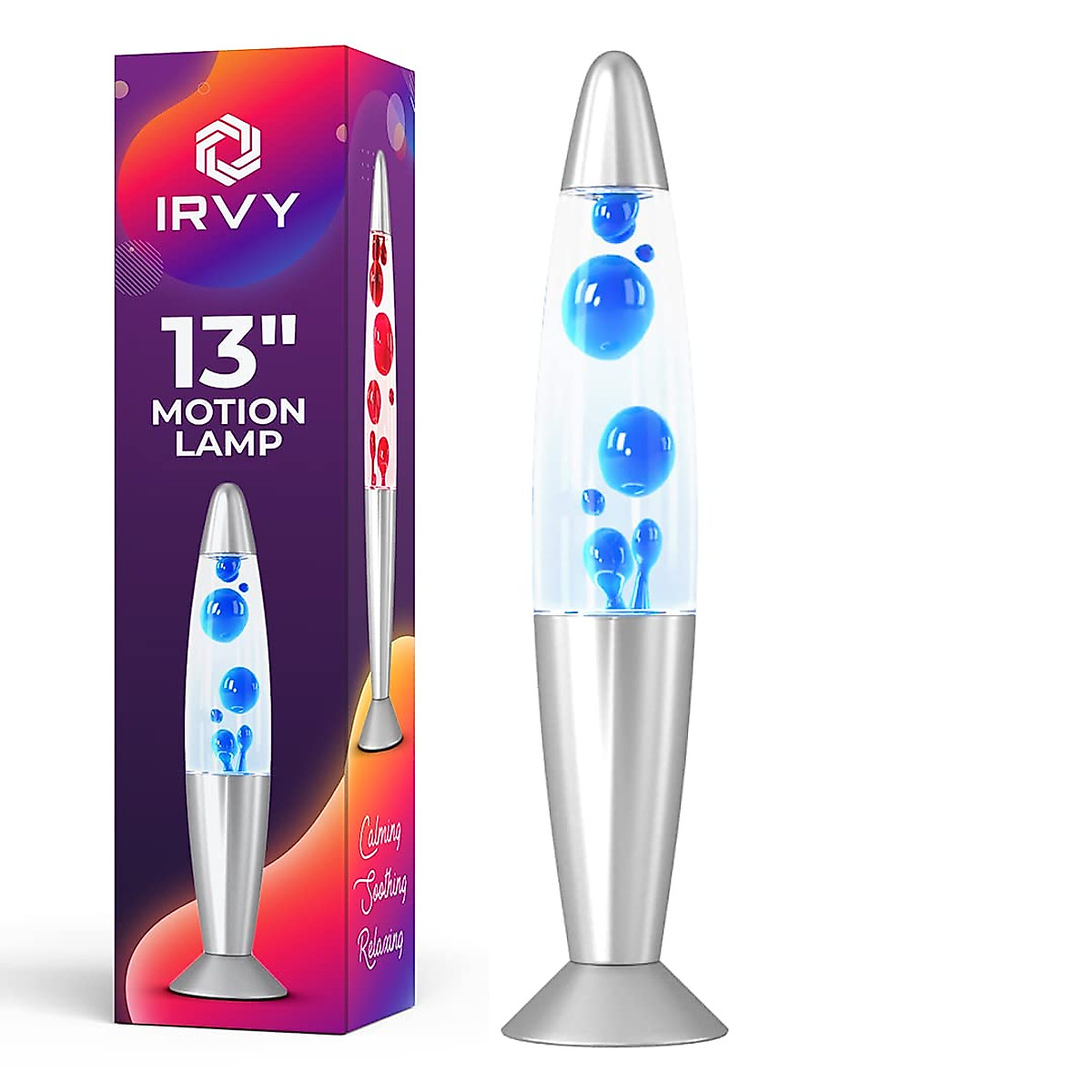 Irvy Motion Lamp 13.5'', Beautiful Liquid Entertaining Tabletop Lamp for Adults and Kids, White Clear Liquid with Silver Base Decorative Lights, Gift for Christmas and Birthday (Red)