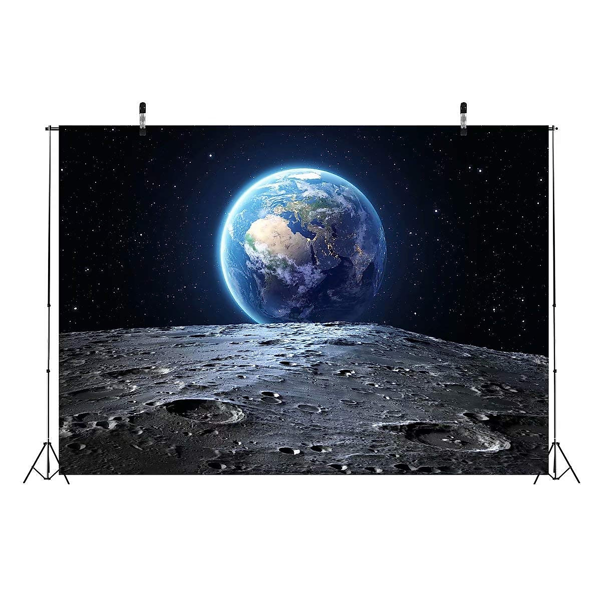 BELECO 7x5ft Fabric Outer Space Backdrop Universe Background Earth Moon Surface Furnished by NASA Planet Stars Photography Backdrop for Birthday Party Decoration Photoshoot Photo Background Props