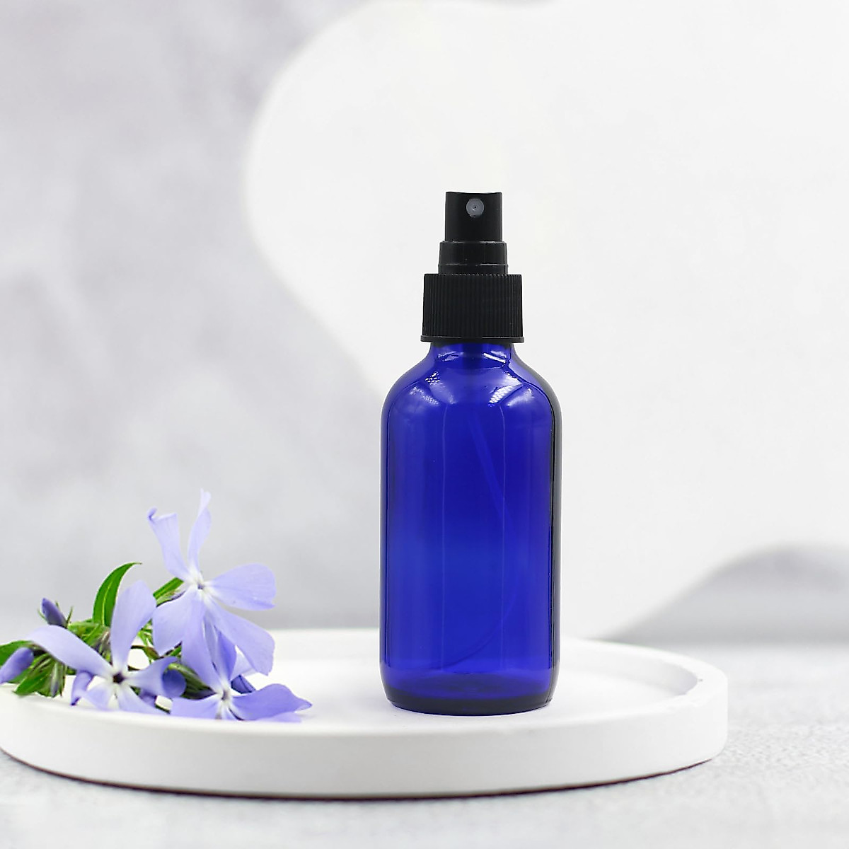 Omawrf 5Pcs Blue Boston Glass Spray Bottles for Essential Oils, 4oz Empty Small Fine Mist Spray Bottle with 5ml Dropper Bottles, Funnel, Pipette, Labels,Brush Travel Spray Bottle (120ml, Blue)