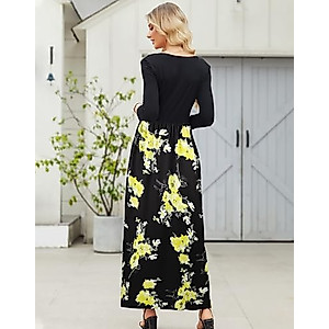 Supnier Women's 3/4 Sleeve Dresses Long Ladies Floral Maxi Dress with Pockets (P5, Small)