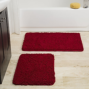 Lavish Home 2 Piece Memory Foam Shag Bath Mat Set - Burgundy