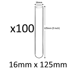16mm x 125mm Glass Test Tubes Box of 100 by Mr. Test Tube