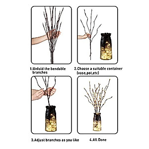 EAMBRITE 3PK Brown Lighted Twig Branches Pathway Light with 30" 60 LED Warm White Bulbs for Outdoor and Indoor