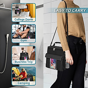 SKYREH Shower Caddy Tote Bag, Large Portable Shower Caddy for College Dorm Gym Swimming Camping Travel, Quick Dry Mesh Hanging Shower Organizer Toiletry Bag with Wet & Dry/Shoes Compartments, Black