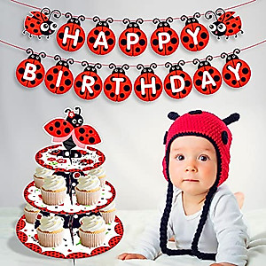 CC HOME Ladybug Cupcake Stand Party Supplies 3 Tier Cute Insect Party Cake Stand for Kids Birthday Party Decorations Ladybug Baby Shower Birthday Party Supplies