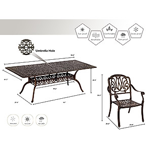 Grepatio 9 Piece Cast Aluminum Patio Furniture Set Outdoor Dining Set Bistro Furniture Set with 8 Armchairs and Dining Table for Backyard Garden (8 Flower Chairs Without Cushion)