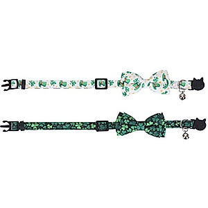 Lamphyface 2 Pack St.Patrick's Day Cat Collar with Cute Bow Tie and Bell Breakaway Adjustable Safety