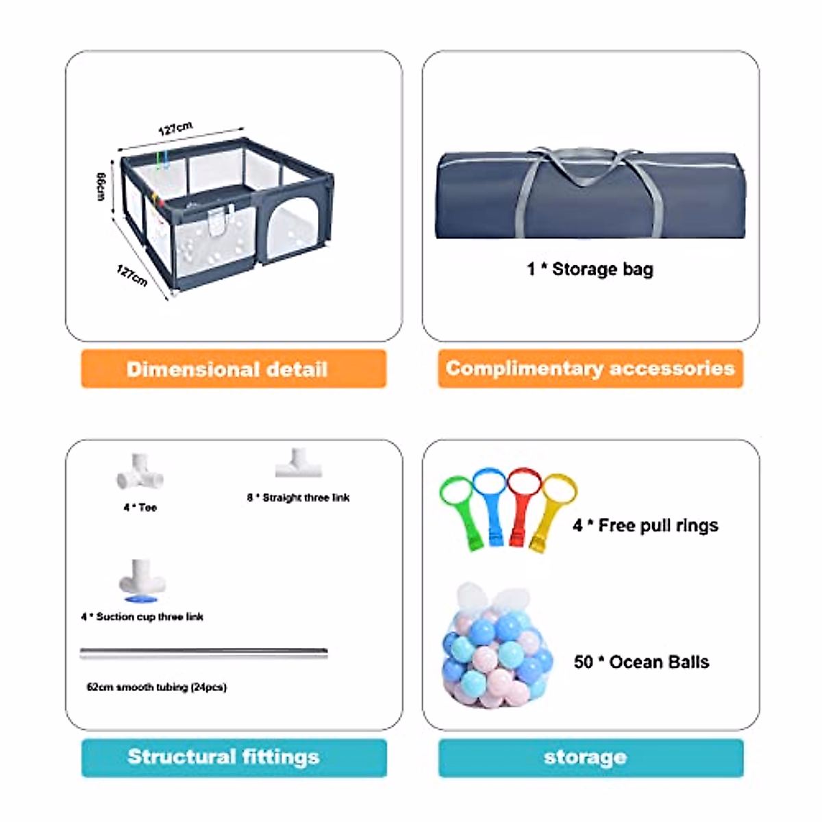 Baby Playpen, Playpen for Babies and Toddlers, Baby Play Pen for Toddler, Baby Playard with Gate, 50×50 inch Sturdy Safety Baby Fence with Anti-Slip Base, Play Yard Indoor Outdoor Kids Activity Center