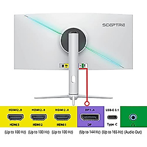 SCEPTRE Nebula White 34" UltraWide 1000R Curved Gaming Monitor 3440 x 1440 up to 165Hz 1ms 99% sRGB Ambient Light Sensor, HDR1000 Height Adjustable 2022 (C345B-QUN168W)