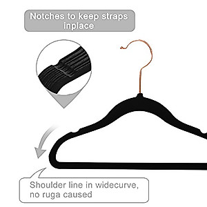 MIZGI Premium Kids Velvet Hangers (Pack of 50) with Copper/Rose Gold Hooks,Space Saving Ultra Thin,Non Slip Baby Hangers for Children's Skirt Dress Pants,Clothes Hangers（Black