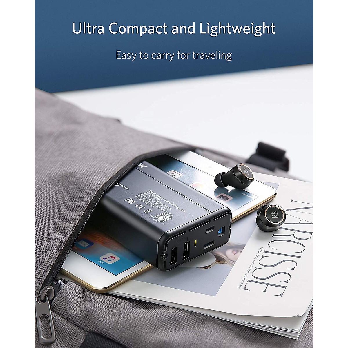 BESTEK Universal Voltage Converter, [Pure Sine Wave] Travel Power Converter Adapter for Hair Straightener/Curler, 100-240V to 110V Travel Adapter with Fast USB (Grey)