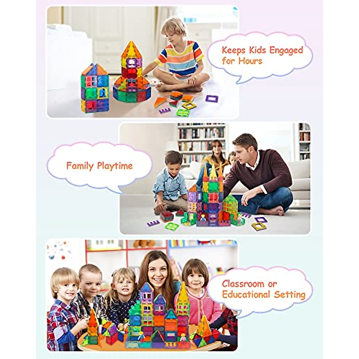 Magnetic Tiles, Magnet Tiles Kids Gift for Boys Girls Toddlers, 3D Magnetic Blocks Stacking Sets, 108PCS Magnetic Tiles for Kids Age 4-8 3-5, STEM Learning Preschool Educational Construction Toy