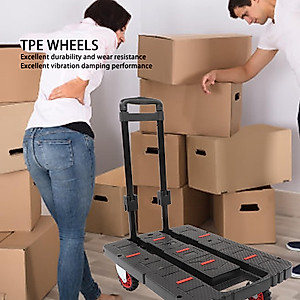 Folding Hand Truck with Rubber Wheels and Retractable Handle, 264lbs Capacity, Portable Dolly Cart for Transportation, Luggage, Mobile, Travel, Office Use